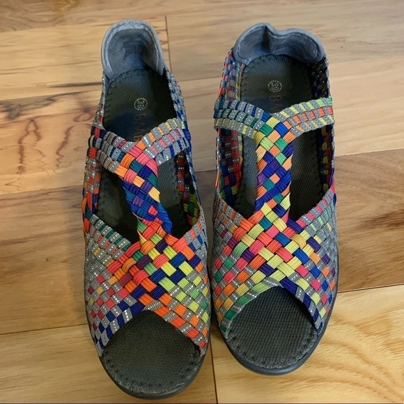 bernie mev. | Shoes | Bernie Mev Eve T Strap Wedge Rainbow Sandals 9 ...